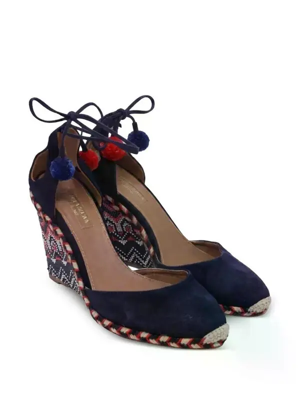 AQUAZZURA Wedge Espadrilles With Pom-pom Embellishments - Blue