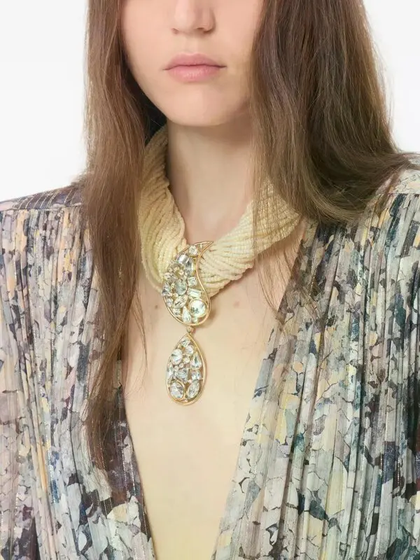Valentino Garavani Hypergoutte Torchon Necklace In Metal, Beads And Crystals - Gold