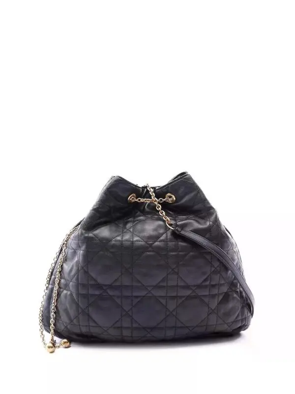Dior 2010-2026 Small Lambskin Macrocannage Ammi Crossbody Bag - Black