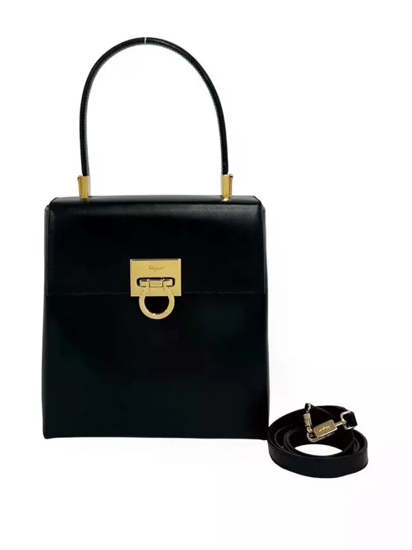 FERRAGAMO 2010-2026 Leather Gancini Top Handle Bag Satchel - Black