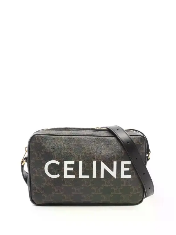 Celine 2010-2026 Medium Triomphe Coated Canvas Logo Crossbody Bag - Black