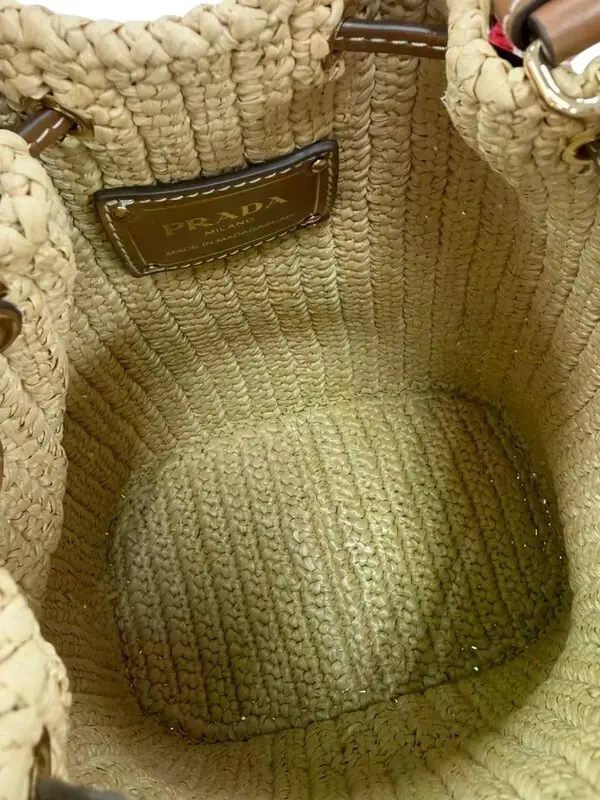 Prada 2013-2026 Mini Raffia Effect Crochet Bucket Bag Satchel