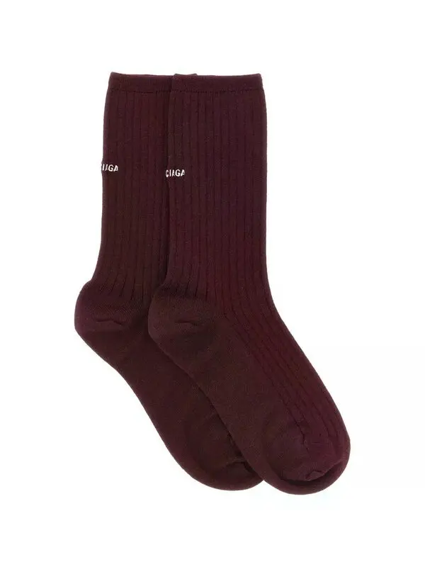 Balenciaga Logo-embroidered Ribbed Socks - Red