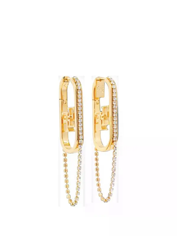 Elisabetta Franchi Crystal-embellished Logo Plaque Drop Earrings - Gold