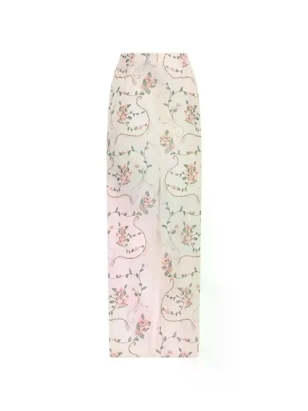 Agua Bendita Lirica Navegante Floral-embroidered Maxi Skirt - Neutrals