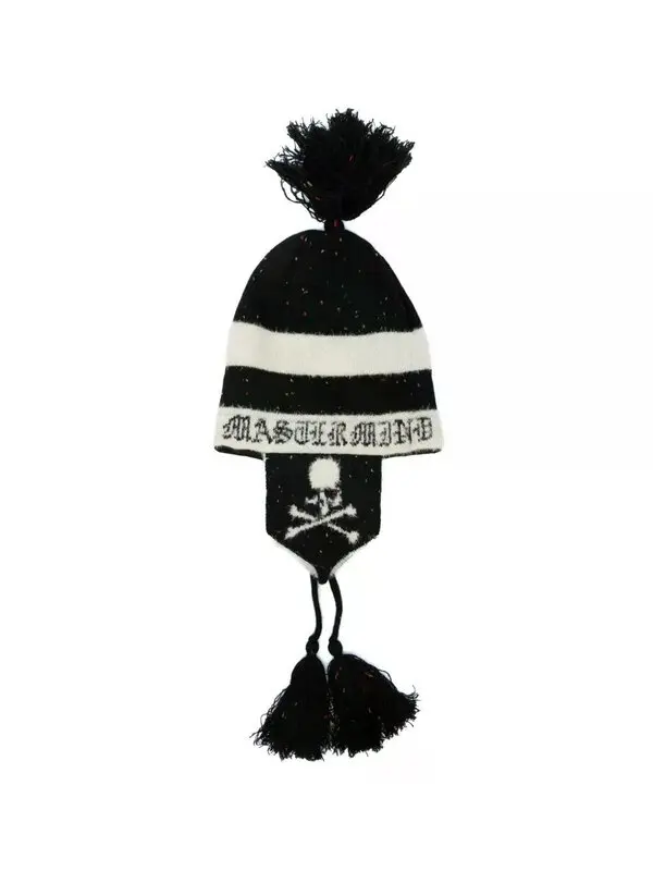 MASTERMIND WORLD Skull Print Tweed Beanie - Black