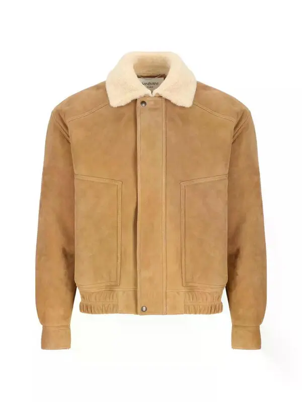 Saint Laurent Shearling-collar Suede Jacket - Brown