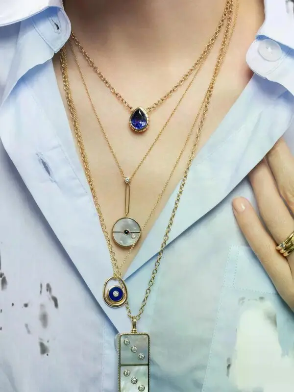 Retrouvai Compass Lapis And Diamond Necklace