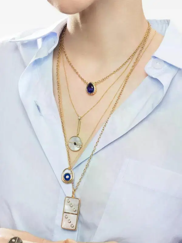 Retrouvai Compass Lapis Lazuli And Diamond Necklace - Gold