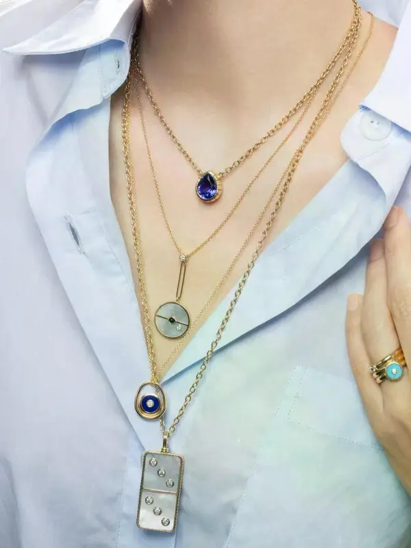 Retrouvai Compass Lapis Lazuli And Diamond Necklace