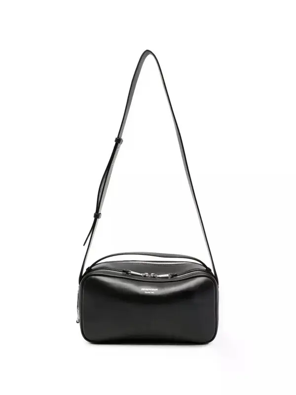 Emporio Armani Logo Stamp Leather Shoulder Bag - Black