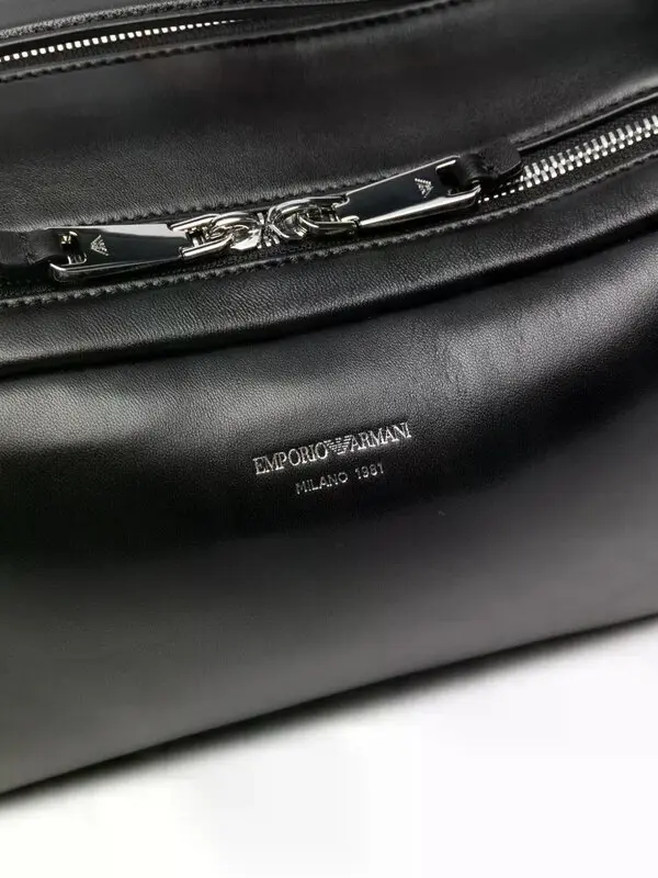 Emporio Armani Logo Stamp Leather Shoulder Bag - Black