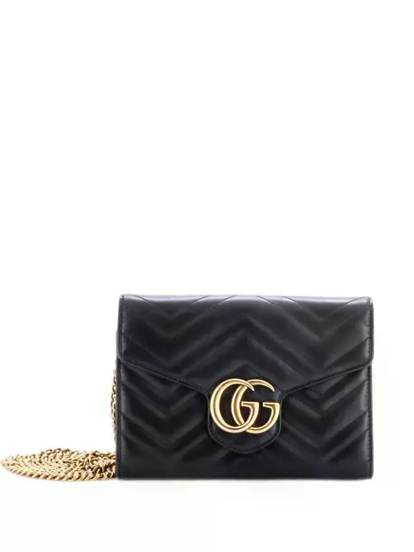 Gucci Gg Marmont Chain Wallet Matelasse Leather Mini Crossbody Bag - Black