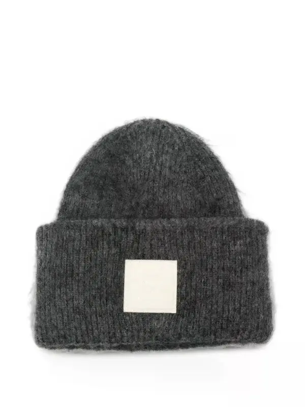 AMI Paris Logo-patch Mohair-blend Beanie Hat - Grey