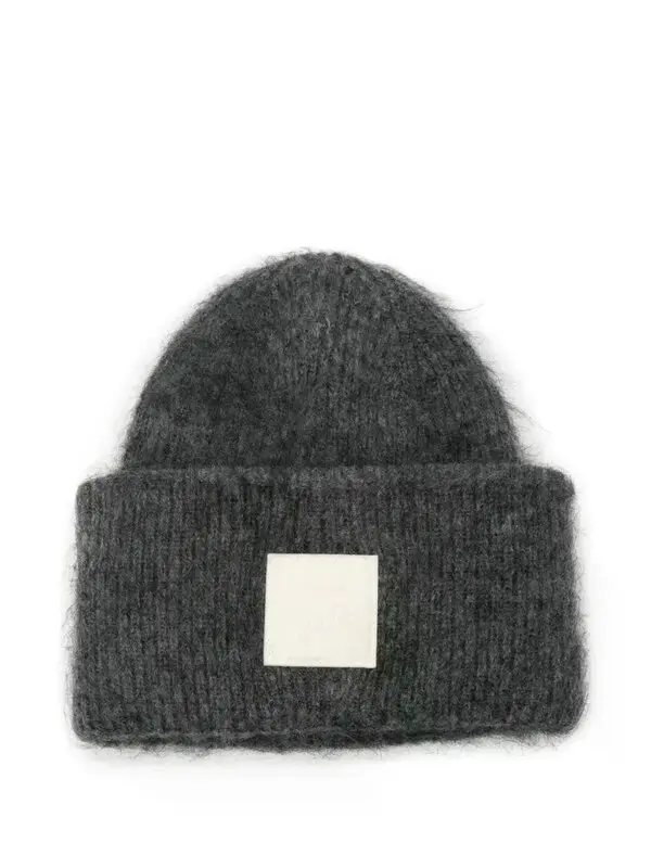 AMI Paris Logo-patch Mohair-blend Beanie Hat - Grey