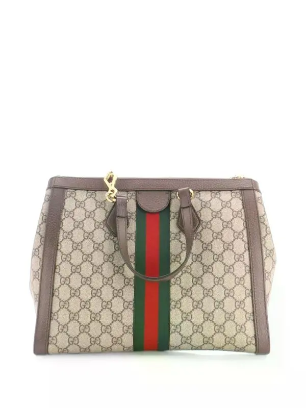 Gucci Ophidia Top Handle Gg Coated Canvas Medium Tote Bag - Brown