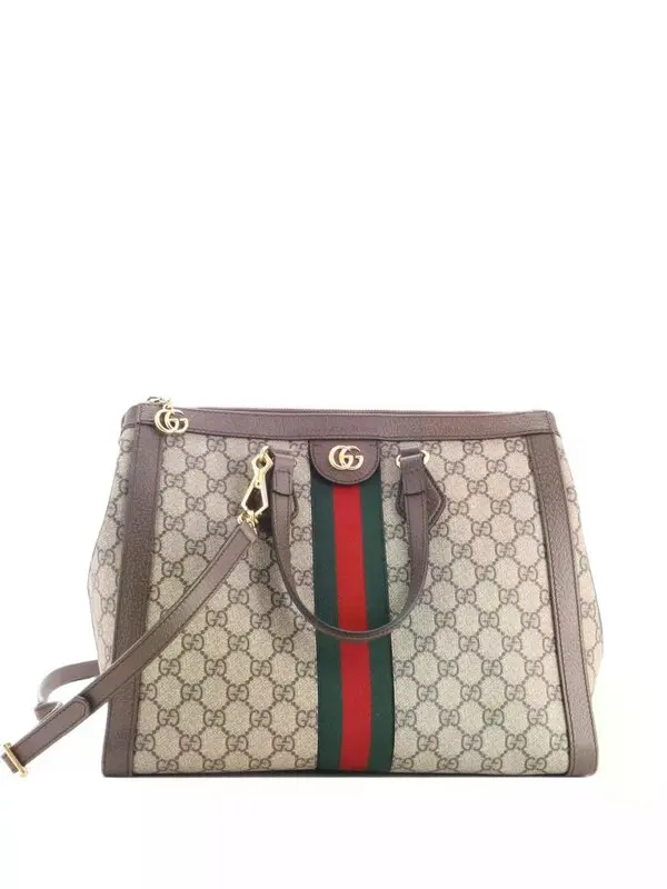 Gucci Ophidia Top Handle Gg Coated Canvas Medium Tote Bag - Brown