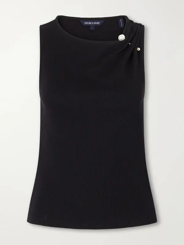 Veronica Beard Deylin Embellished Ribbed Stretch-cotton Top