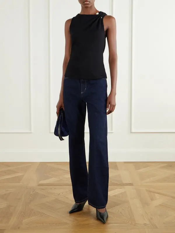 Veronica Beard Deylin Embellished Ribbed Stretch-cotton Top