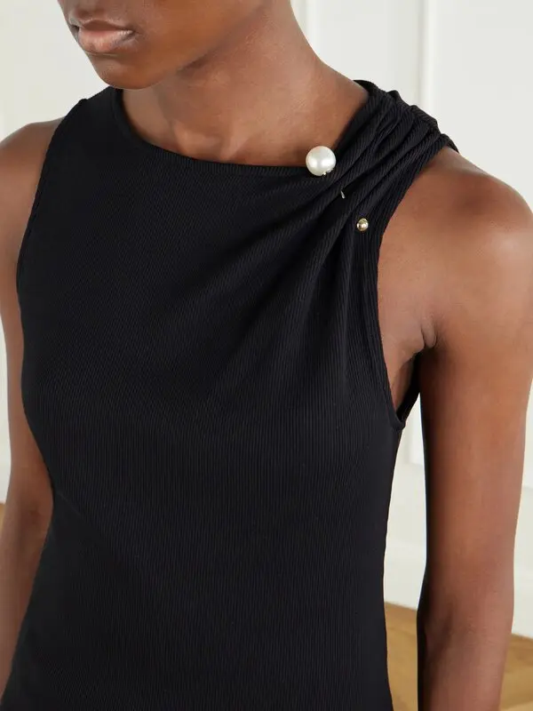 Veronica Beard Deylin Embellished Ribbed Stretch-cotton Top