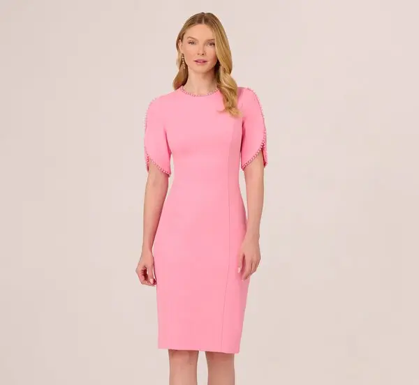 Adrianna Papell Midi Sheath Dress With Pearly Trim - Cherry Blossom