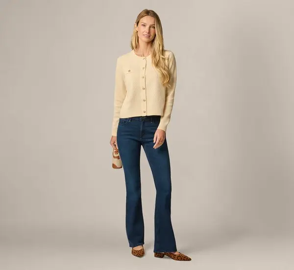 Adrianna Papell Long Sleeve Textured Knit Cardigan Sweater - Cream