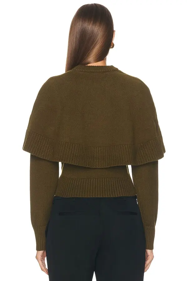 Ronny Kobo Evian Knit Sweater With Attached Capelet - Olive