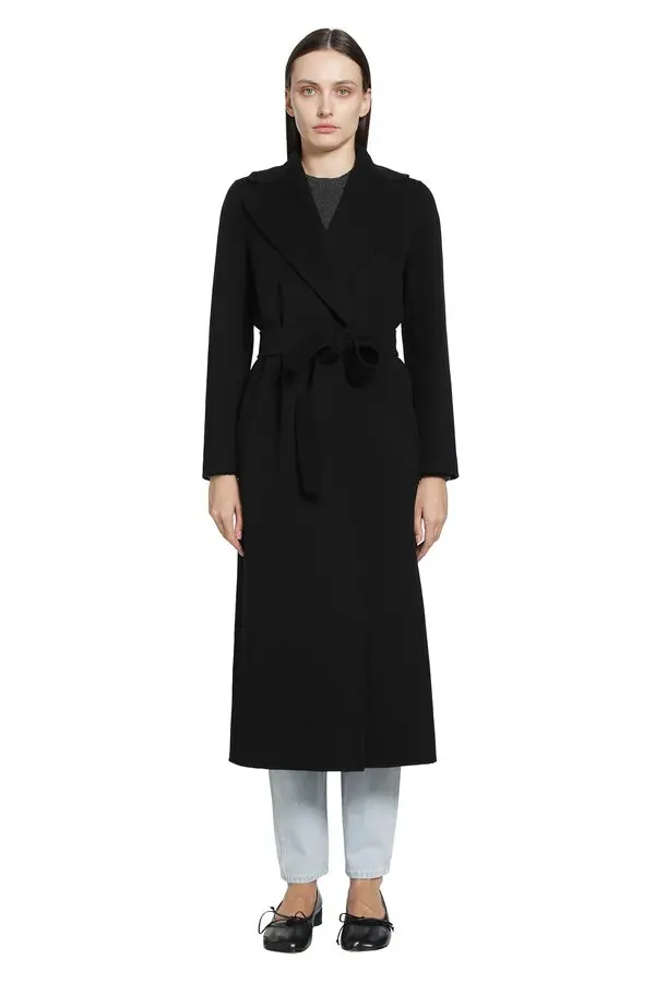 Max Mara Wool Broadcloth Wrap Coat - Black