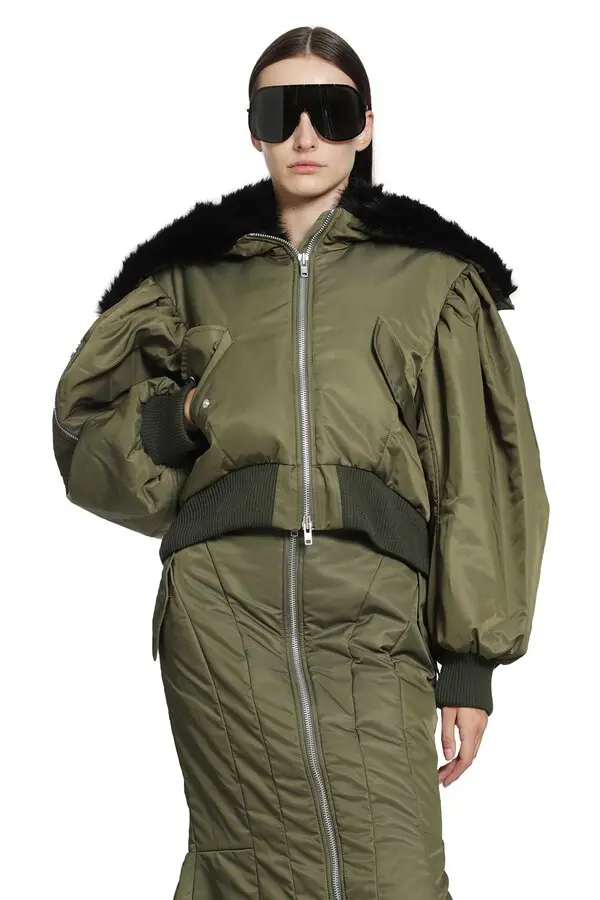 Simone Rocha Cropped Split Faux Fur Hood Bomber Jacket