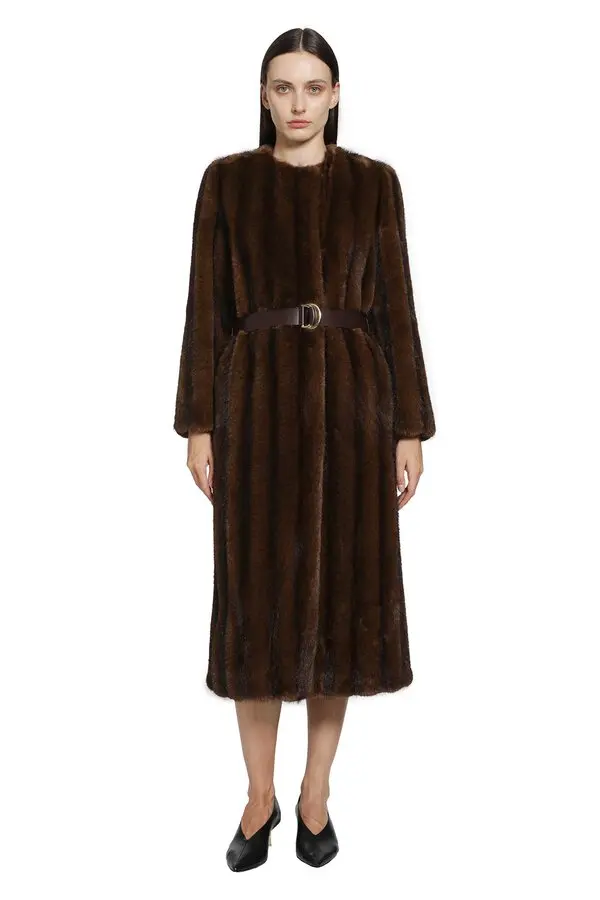 Max Mara Fluffy-textured Long Coat - Brown