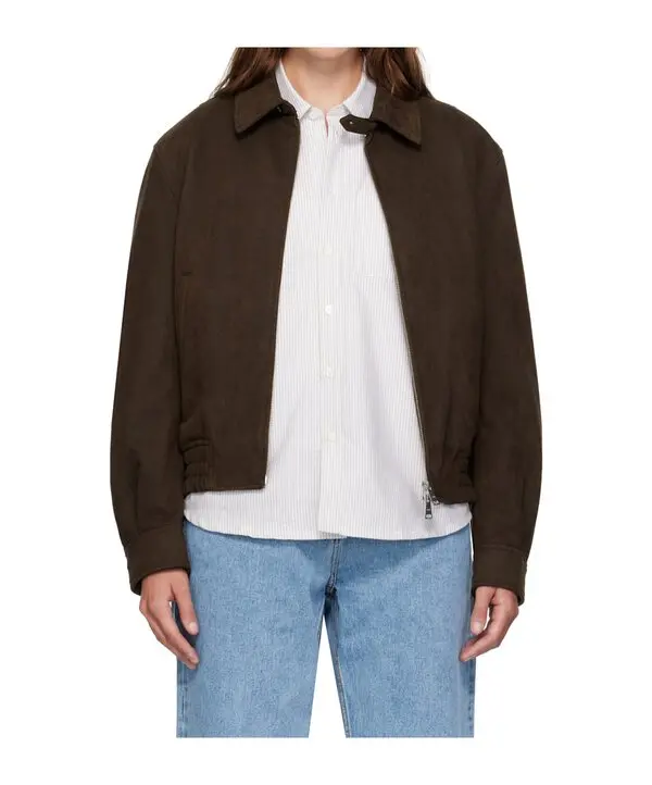 COOR Quilted Lapel Faux Suede Jacket - Dark Brown