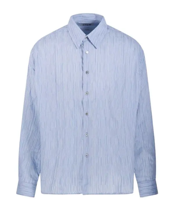 COOR Wrinkle Stripe Oversized Shirt - Sky-blue