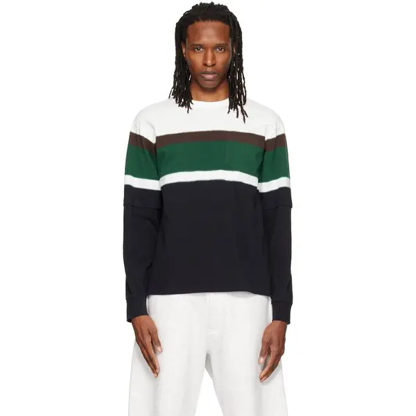 Sacai Chusen Dyed Striped Long Sleeved T-shirt