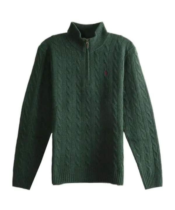 Polo Ralph Lauren Half Zip Cable Knitted Jumper - Dark Green