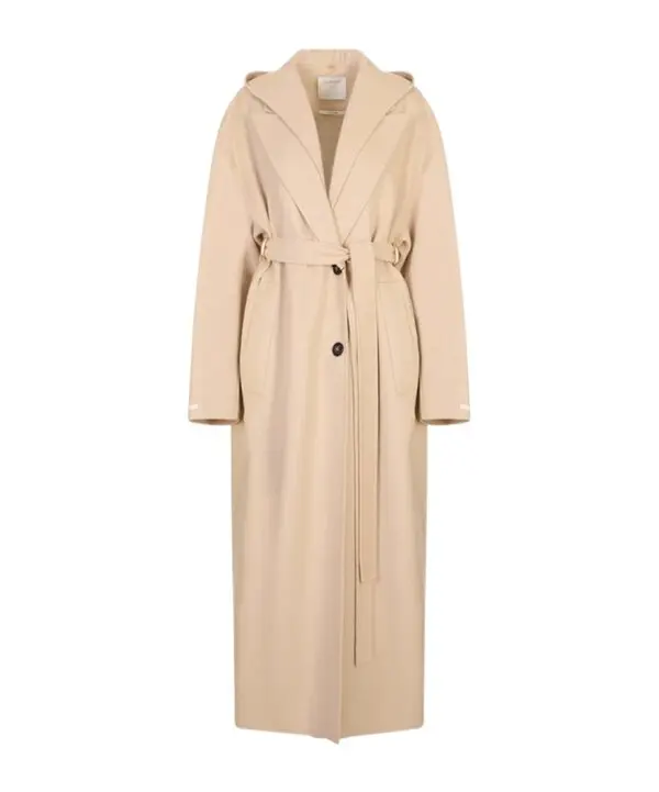 Sportmax Hooded Belted Wool Coat - Beige