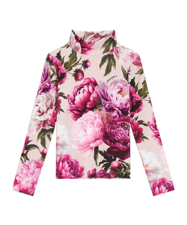 Dolce & Gabbana Peony-print Interlock Mock-neck Top - Multi-color