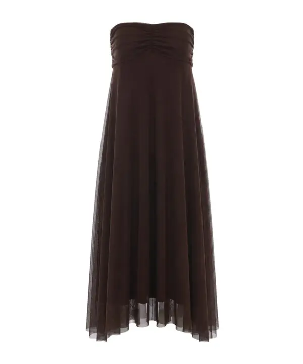 TWINSET Strapless Tulle Midi Dress - Brown