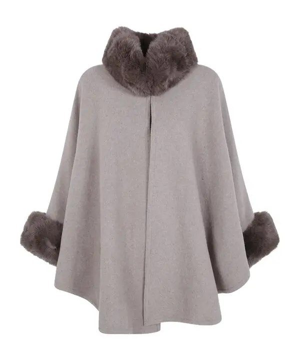 TWINSET Faux Fur Trimmed High Collar Cape - No