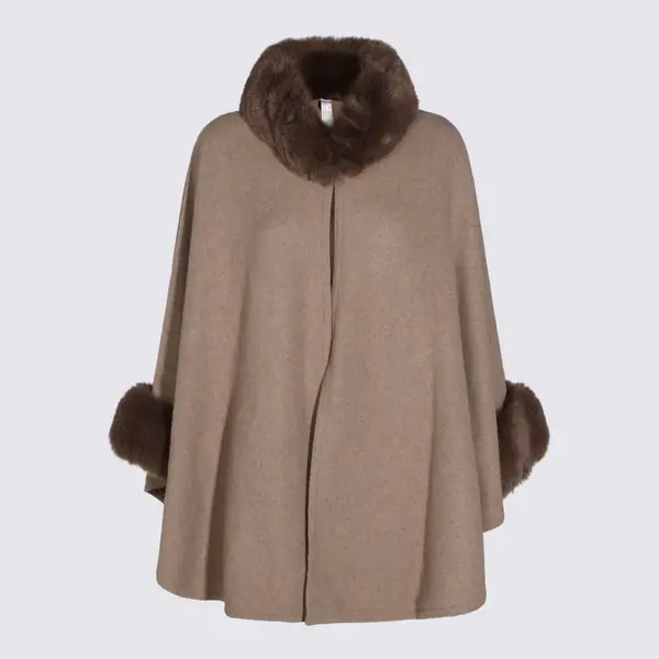 TWINSET Faux Fur Trimmed High Collar Cape - No