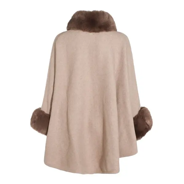TWINSET Faux Fur Trimmed High Collar Cape - No
