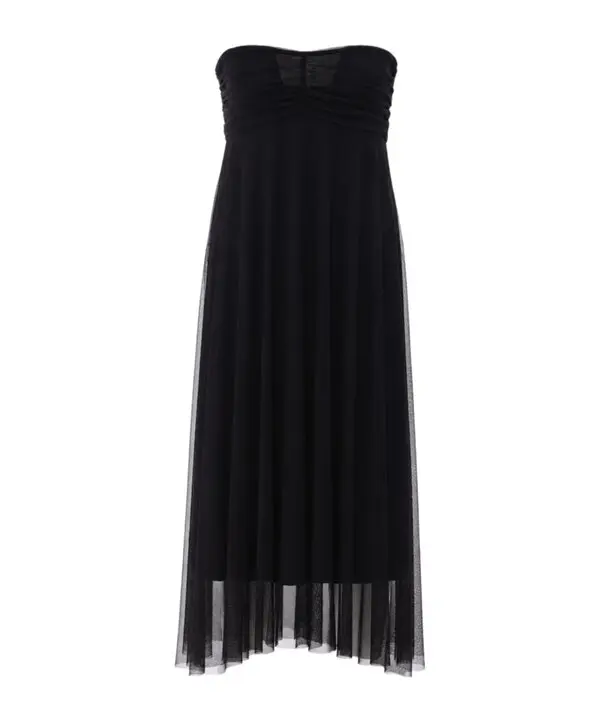 TWINSET Strapless Tulle Midi Dress - Black