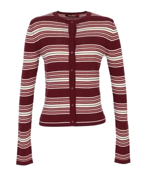Max Mara Piombo Striped Ribbed-knit Cardigan - Brown