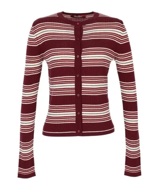 Max Mara Striped Ribbed-knit Cardigan - Brown