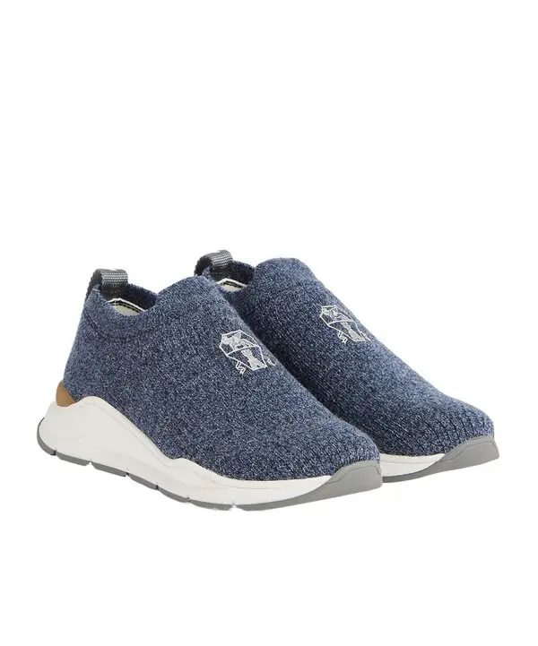 Brunello Cucinelli Techno Cotton Knit Slip-on Runners - Denim