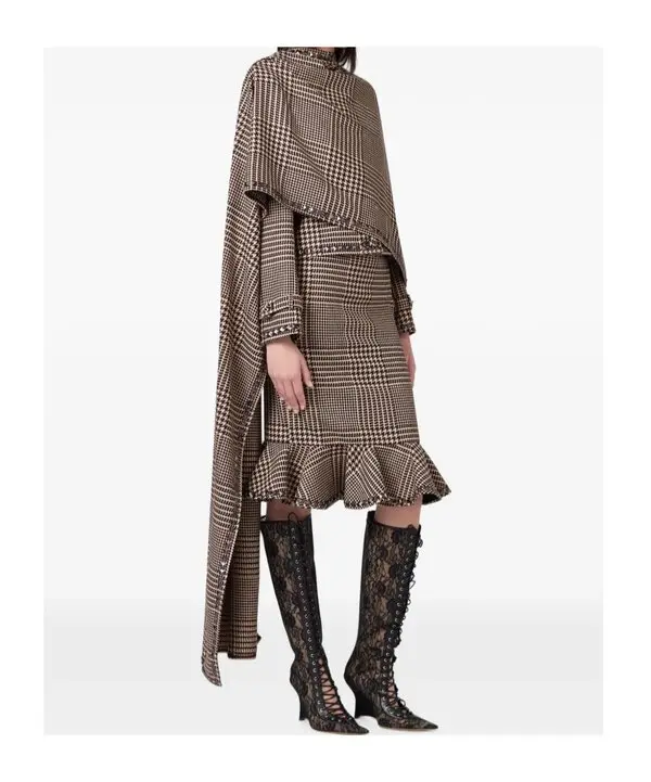 Giuseppe Di Morabito Houndstooth Ruffled Midi Skirt