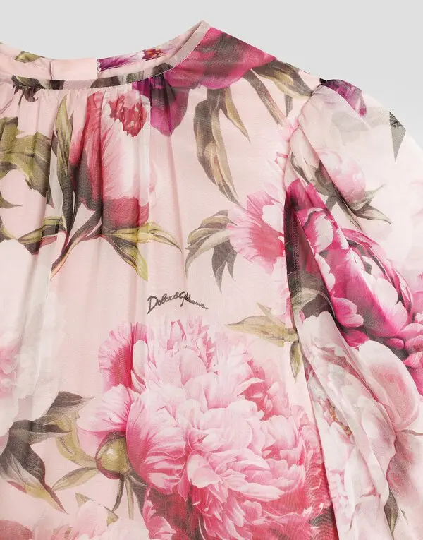Dolce & Gabbana Printed Chiffon Dress With Peony Motifs