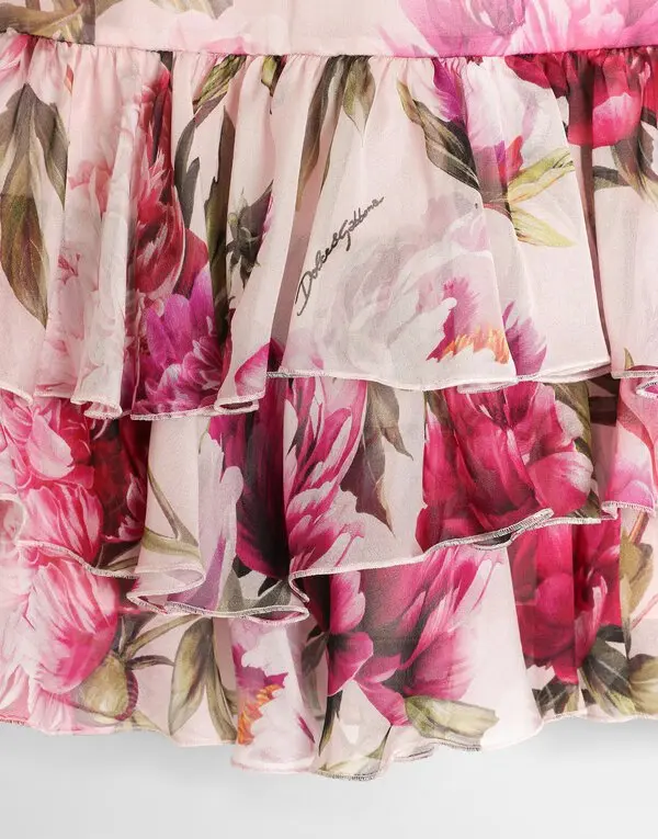 Dolce & Gabbana Printed Chiffon Dress With Peony Motifs