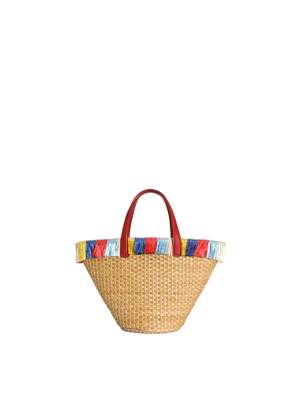 Dolce & Gabbana Raffia Coffa Bag With Embroidered Patch And Fringed Trim