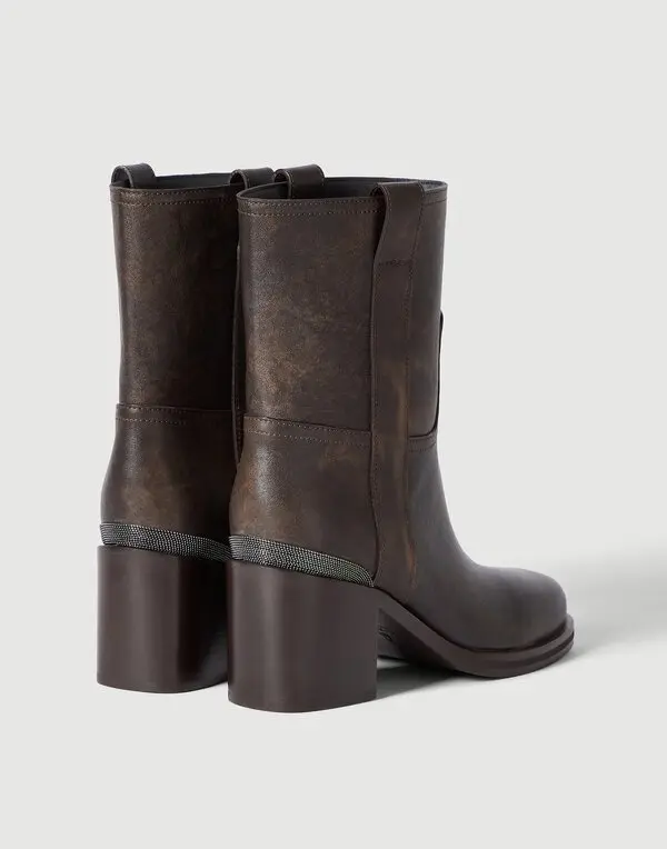 Brunello Cucinelli Leather Ankle Boots With Embellished Detail - Rust-brown