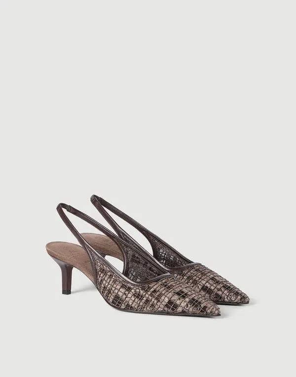 Brunello Cucinelli Suede City Heels With Precious Check Embroidery